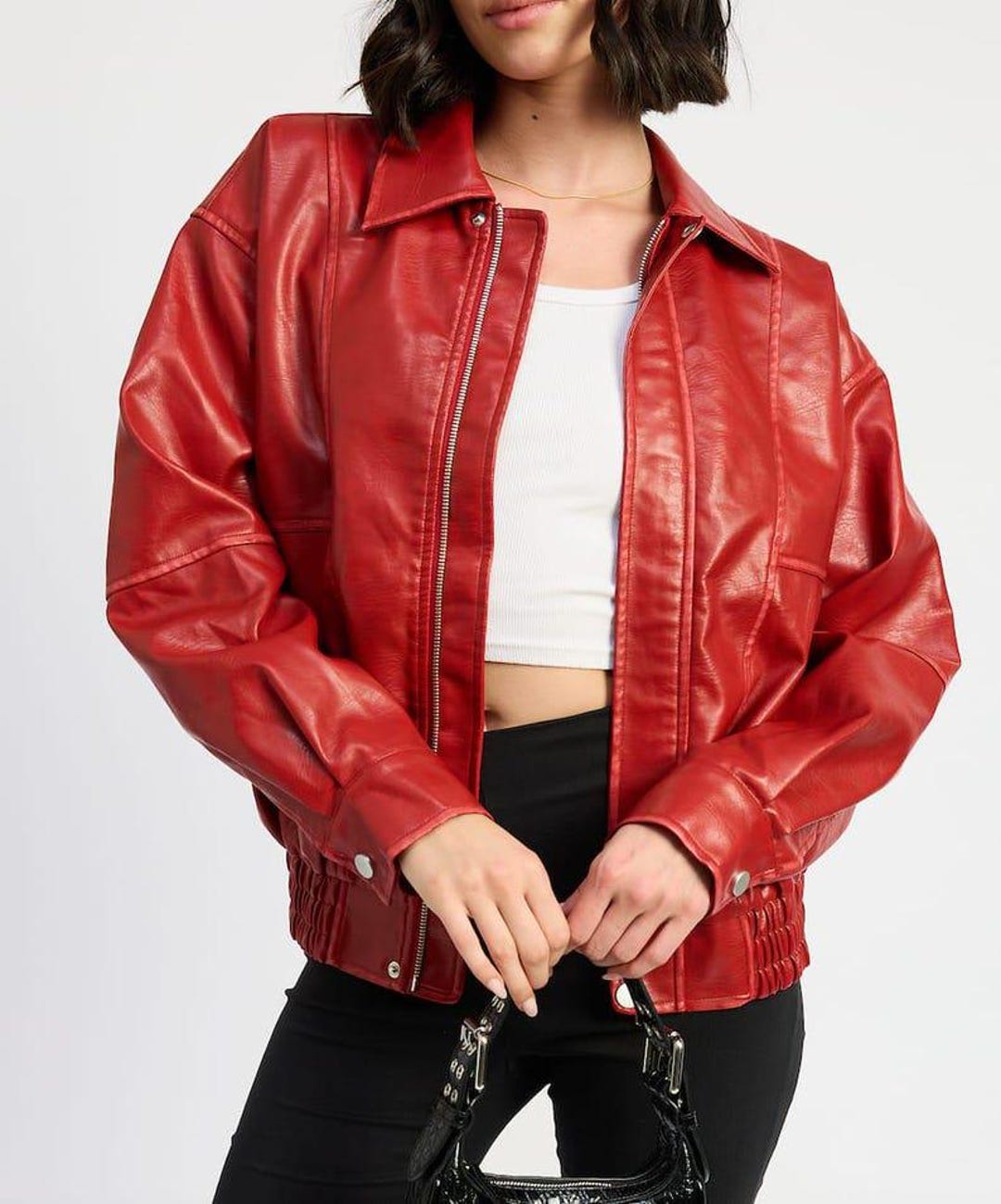 90s Vintage Style Red Leather Bomber Jacket, Oversized Boxy Fit - Etsy