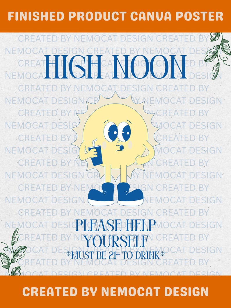 Retro Cooler High Noon Sign Poster | Grad Party Wedding Event Poster ...