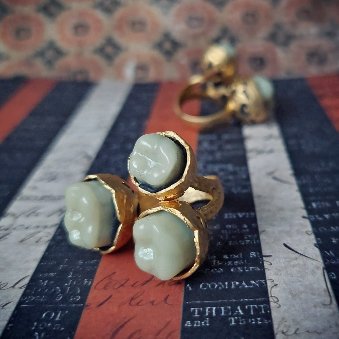 Large Golden Ring tri Dents With Human Molar Resin Replica - Etsy