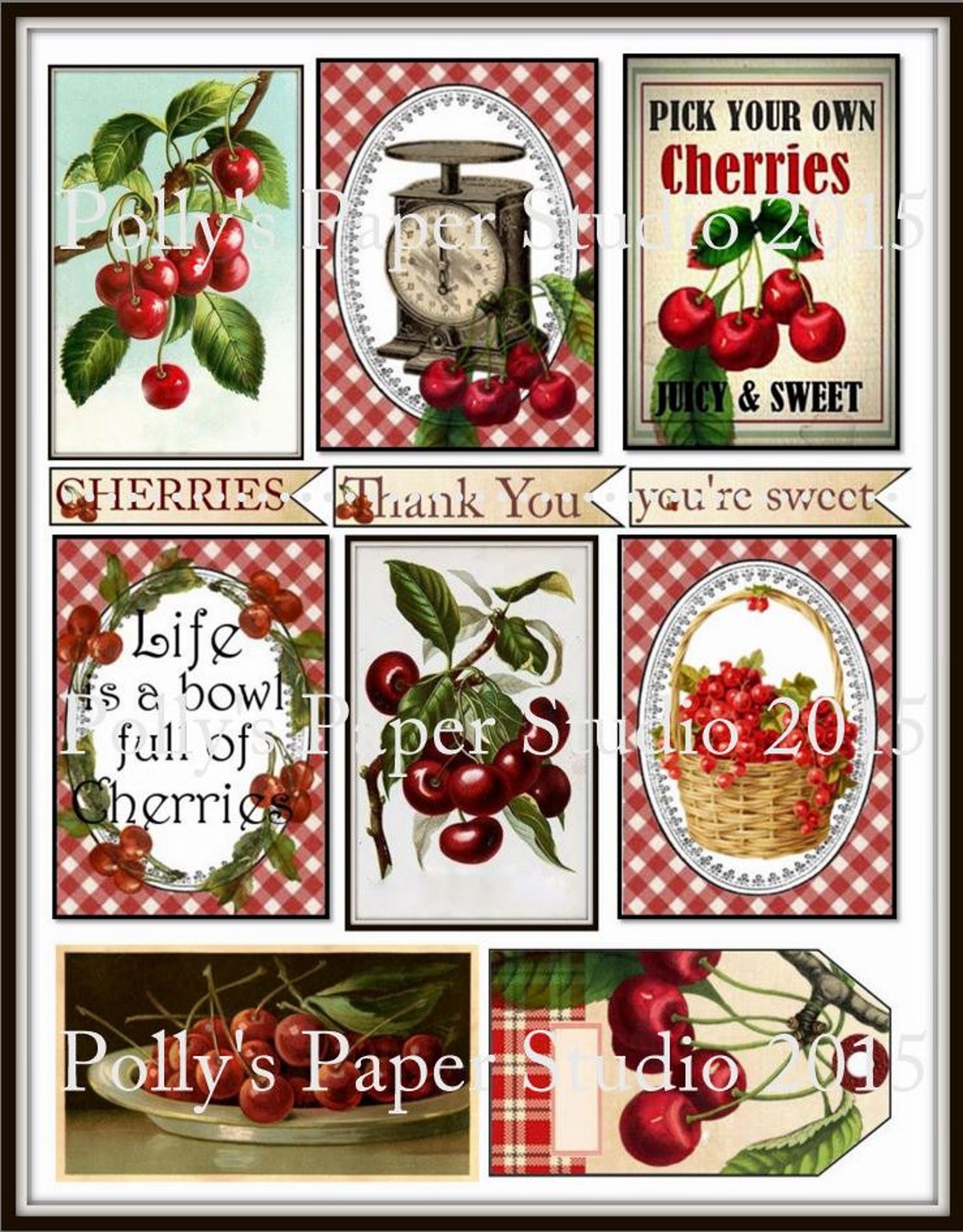 Summer Cherries Digital Collage Sheet Printable Download File - Etsy