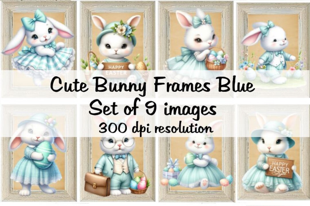 Cute Bunny Frames Blue Images Collage Digital Images Printable Download ...