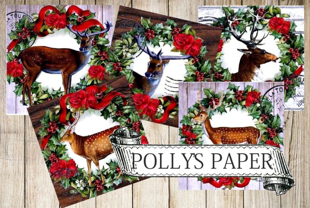Woodland Deer Christmas Collage Digital Images Printable Download File ...