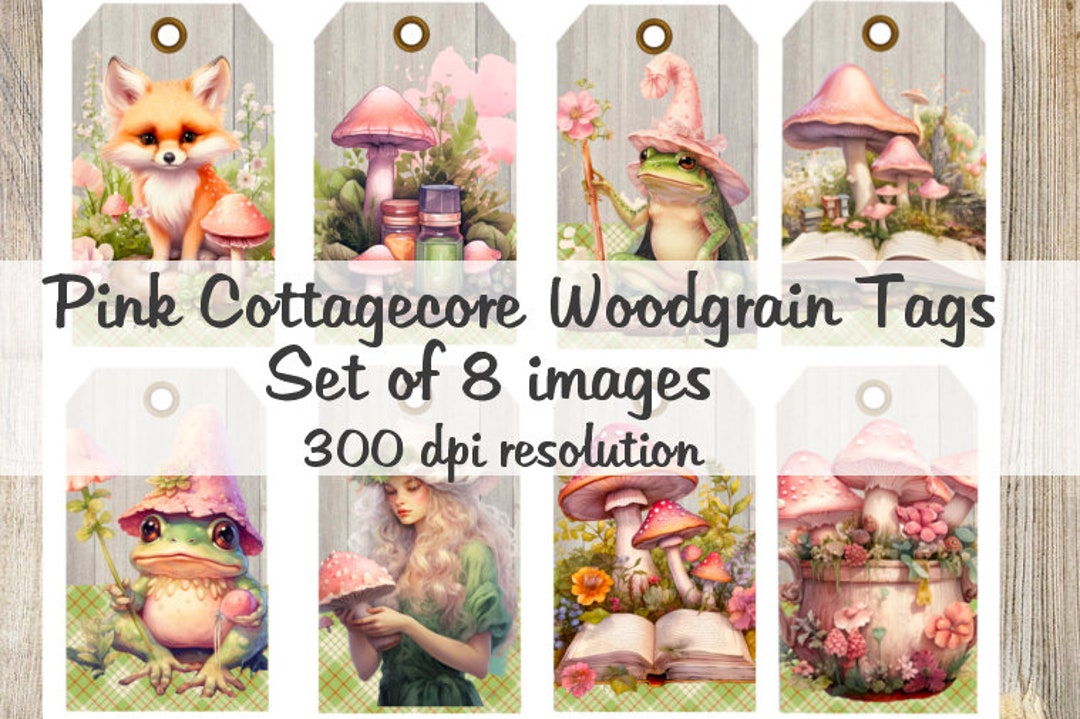 Pink Cottagecore Woodgrain Tags Collage Digital Images Printable ...
