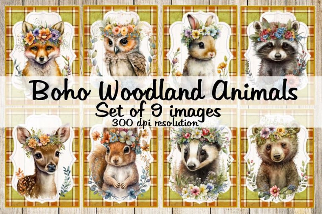 Boho Woodland Animals Collage Digital Images Printable Download File 9 ...