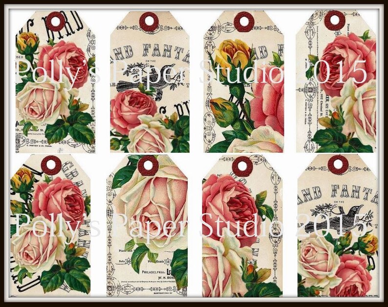 Flower Tag Digital Images Printable Download File 8 Images | Etsy