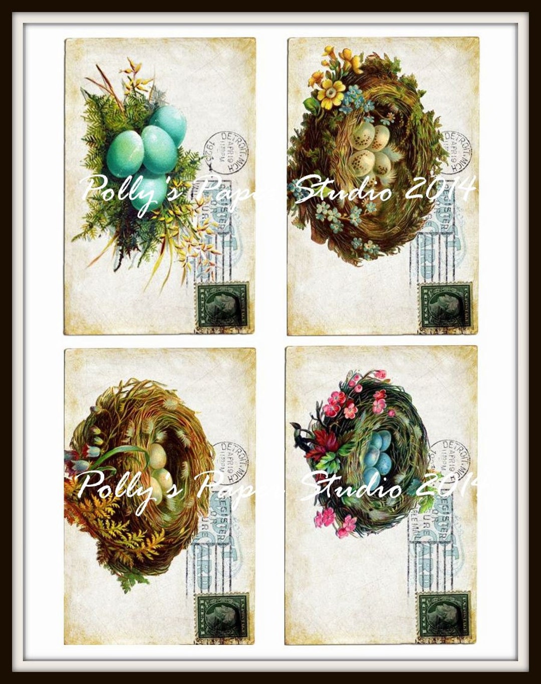 Post Card Nests Collage Digital Images Printable Download File - Etsy