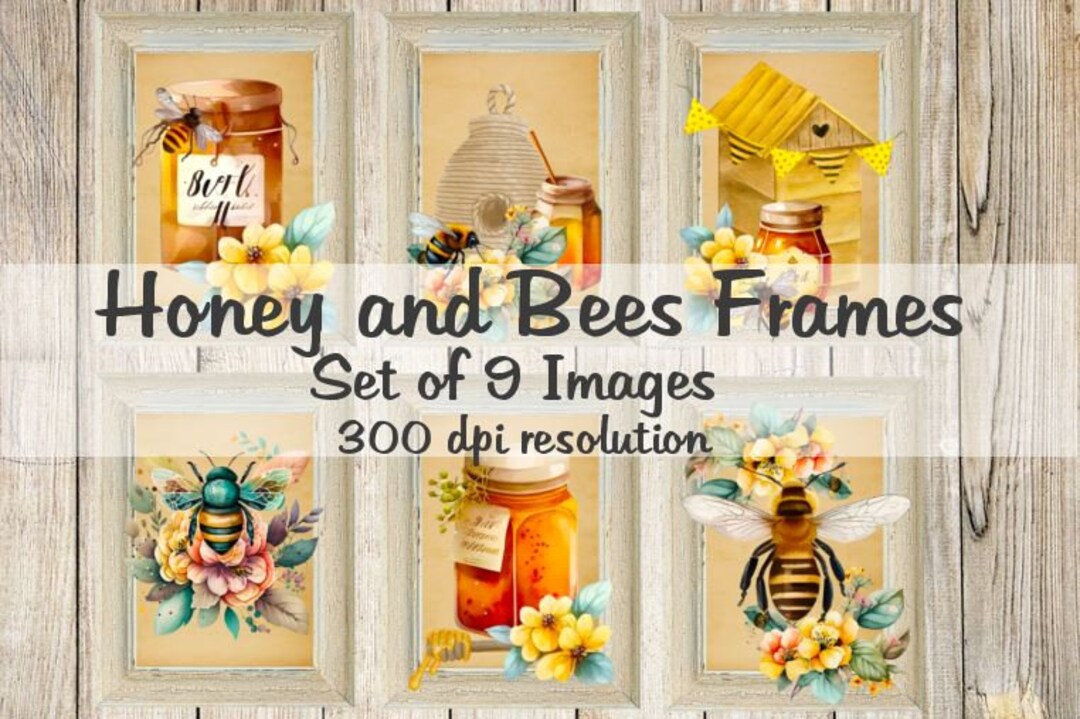Honey and Bees Frames Collage Digital Images Printable Download File 9 ...
