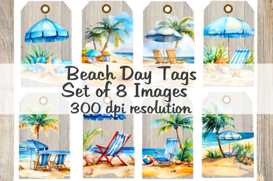 Beach Day Tags Collage Digital Images Printable Download File 8 Images ...