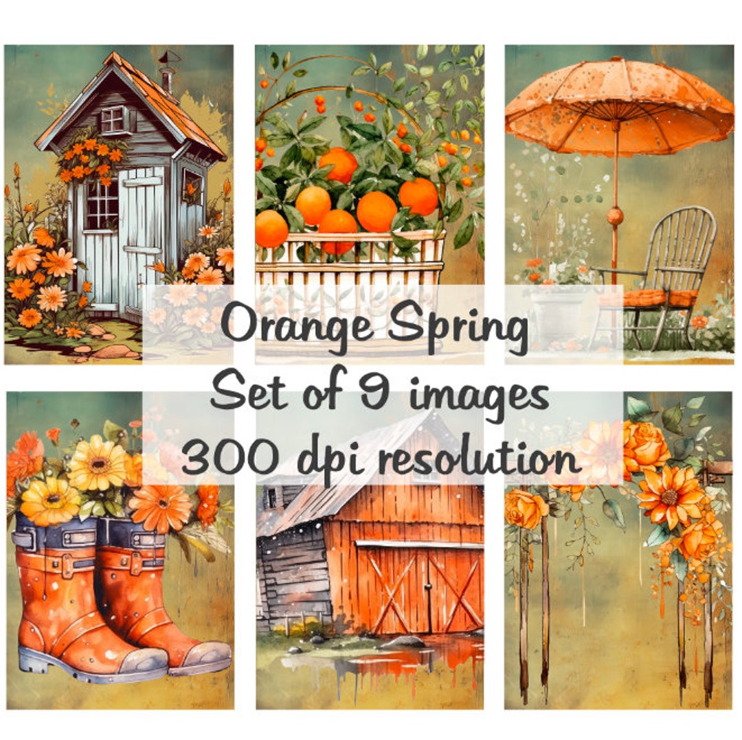 Orange Spring Images Collage Digital Images Printable Download File 9 ...
