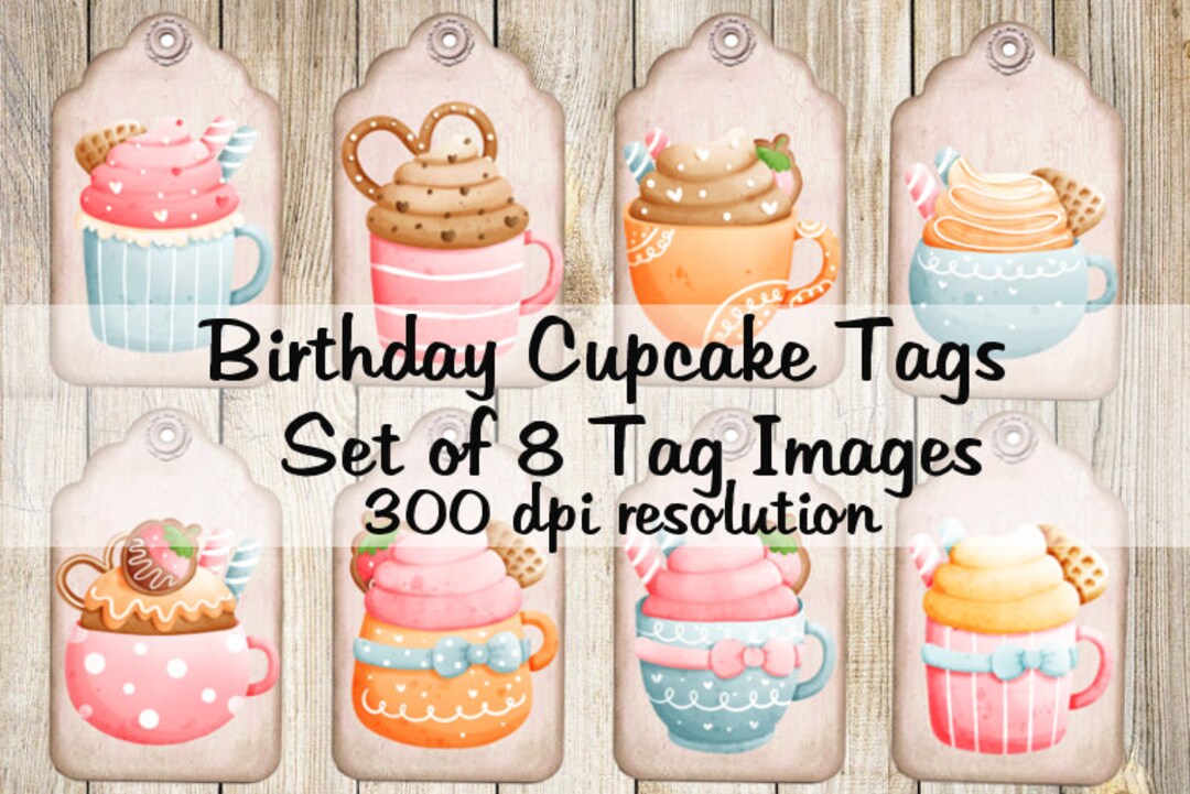 Birthday Cupcake Tags Collage Digital Images Printable Download File 8 ...