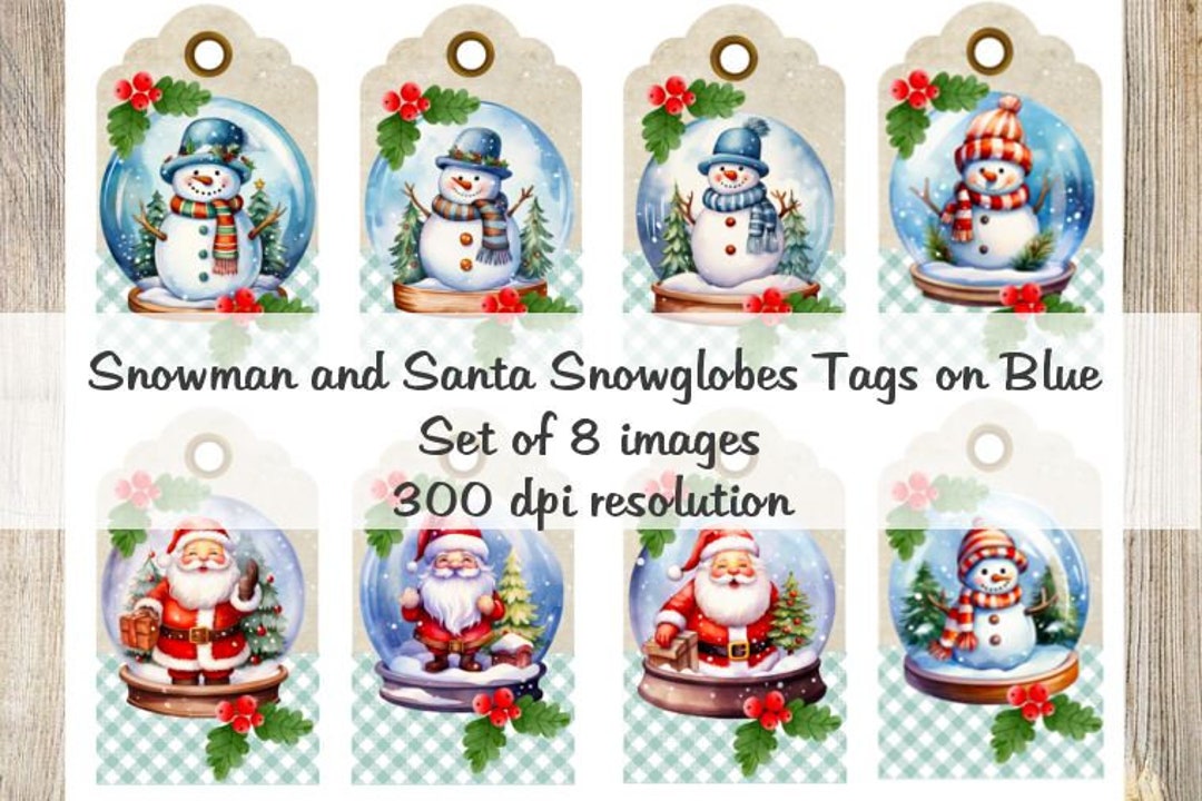 Snowman and Santa Snowglobe Tags Collage Digital Images Printable ...