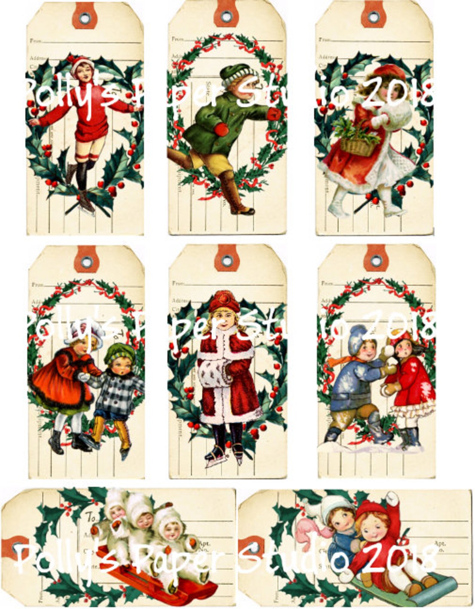 Winter Tags Collage Digital Images Printable Download File 8 | Etsy