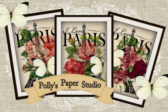 Paris Cards Digital Images Printable Download File 4 Images | Etsy