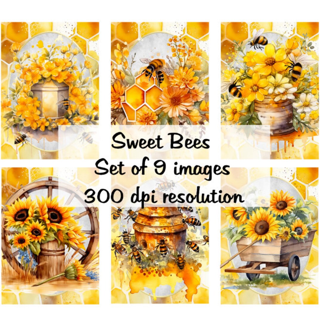 Sweet Bees Images Collage Digital Images Printable Download File 9 ...