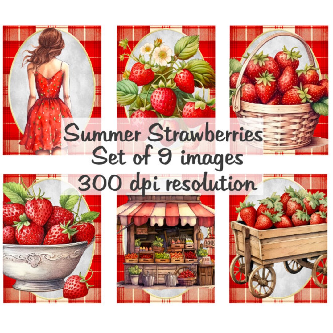 Summer Strawberries Images Collage Digital Images Printable Download ...