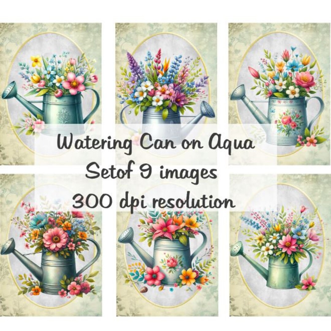 Watering Can on Aqua Images Collage Digital Images Printable Download ...