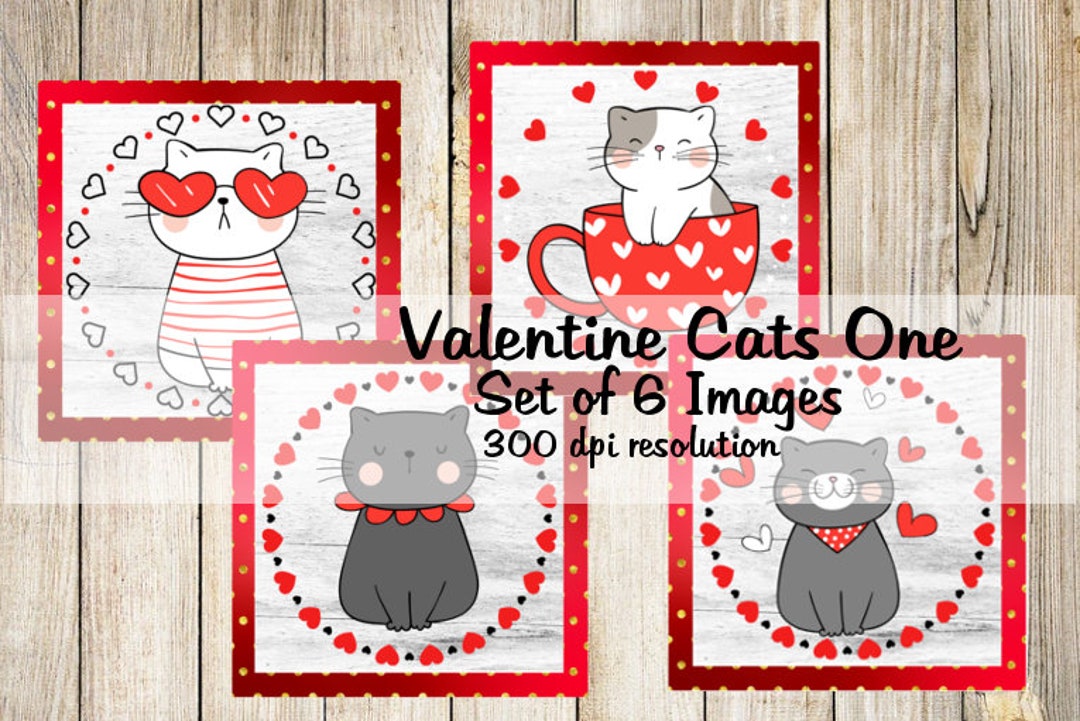 Valentine Cats One Collage Digital Images Printable Download File 6 ...