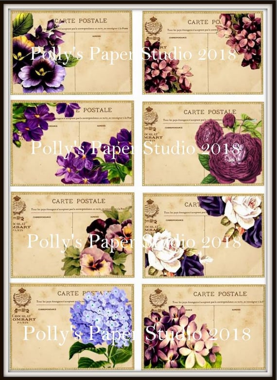 Purple Floral Post Cards Digital Images Printable Download | Etsy
