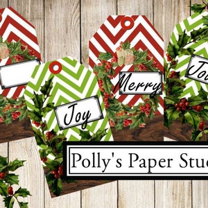 Chevron Christmas Tag Digital Images Printable Download File for Cards ...