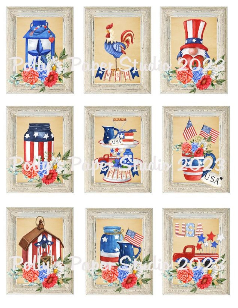 Americana Frames Collage Digital Images Printable Download File 9 ...