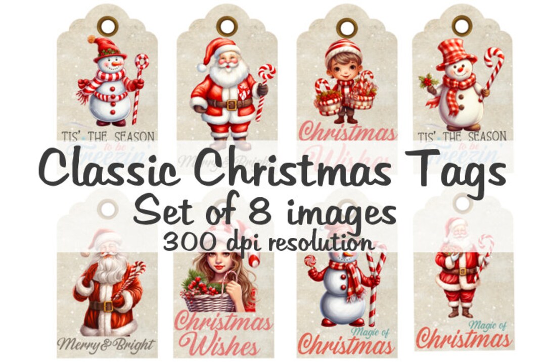 Classic Christmas Tags Collage Digital Images Printable Download File 8 ...