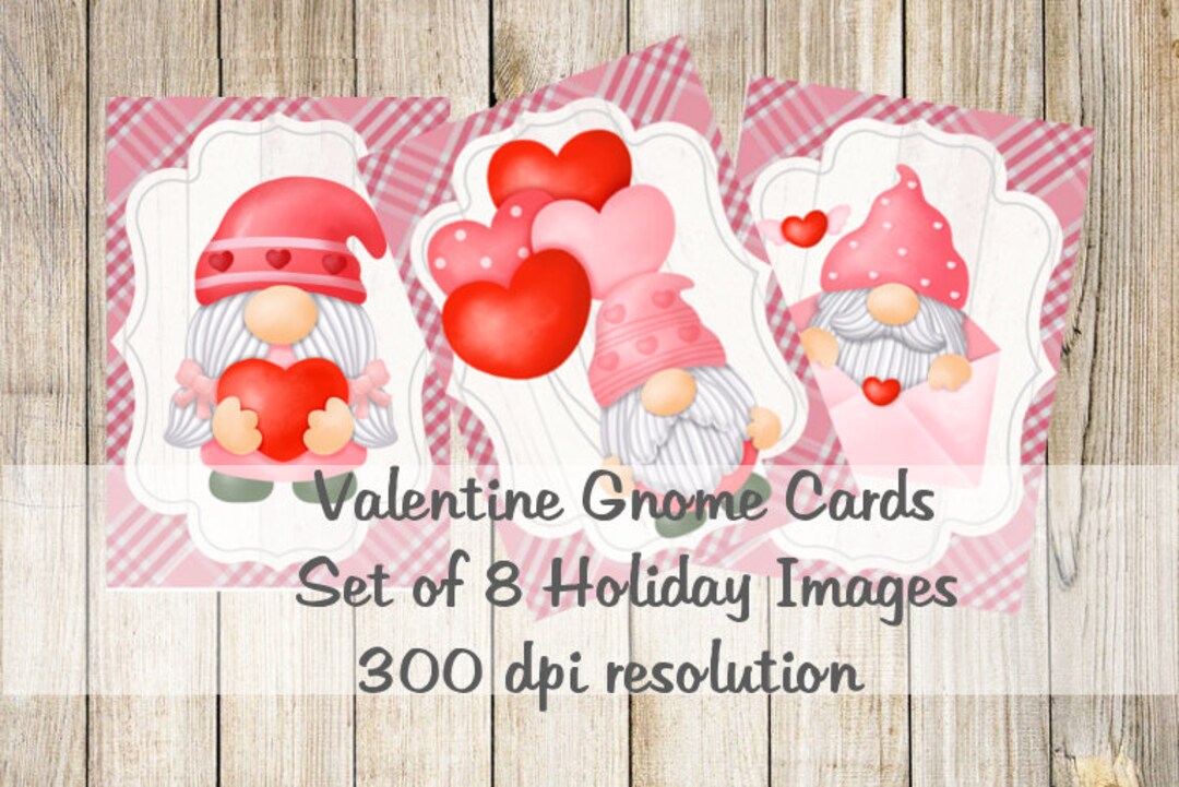 Valentine Gnome Cards Collage Digital Images Printable Download File 8 ...