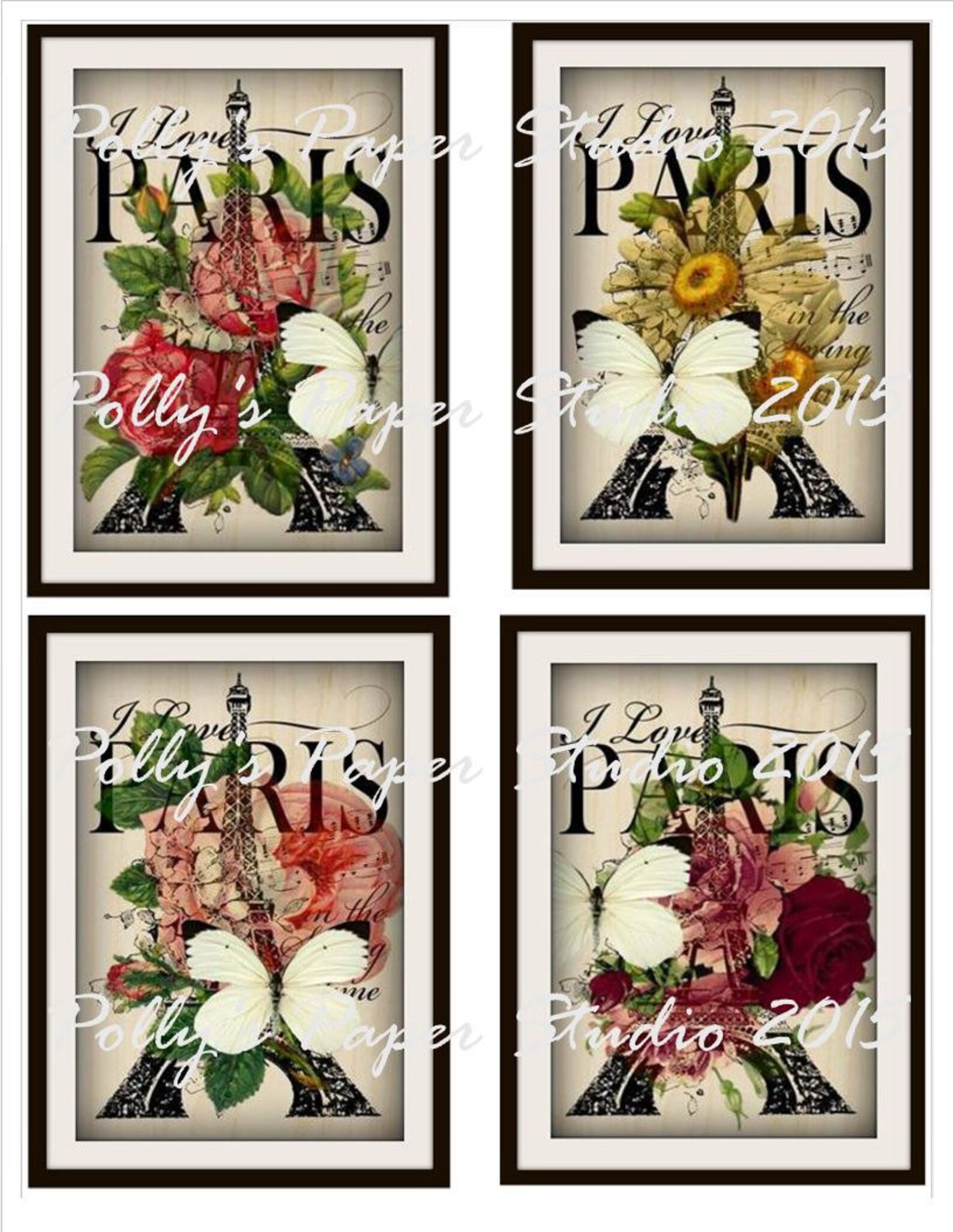 Paris Cards Digital Images Printable Download File 4 Images - Etsy