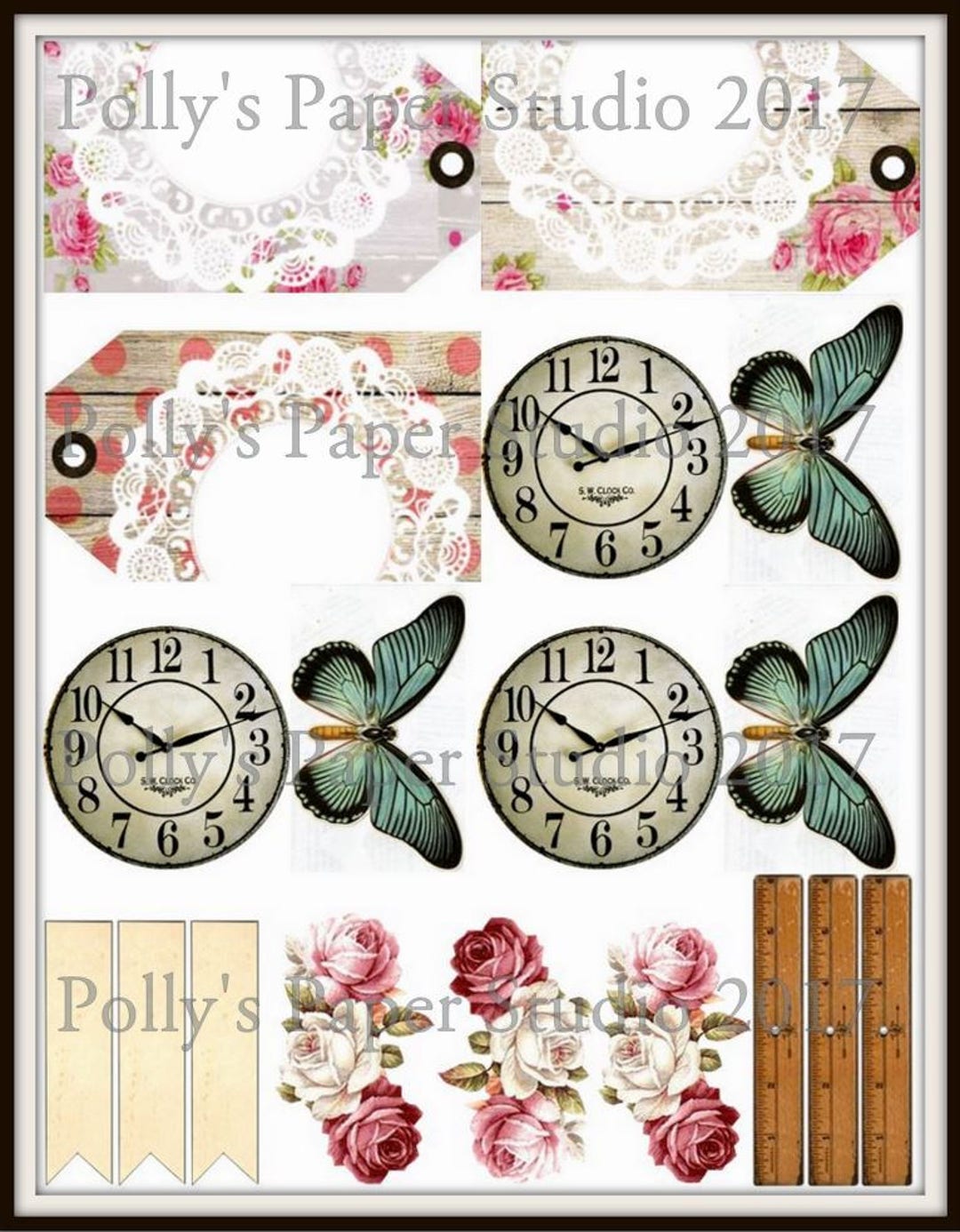 Dollar Download Butterfly Clock Tags Digital Images Printable - Etsy
