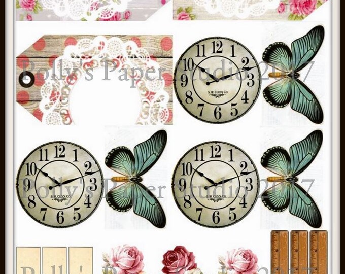Dollar Download Butterfly Clock Tags Digital Images Printable Download ...