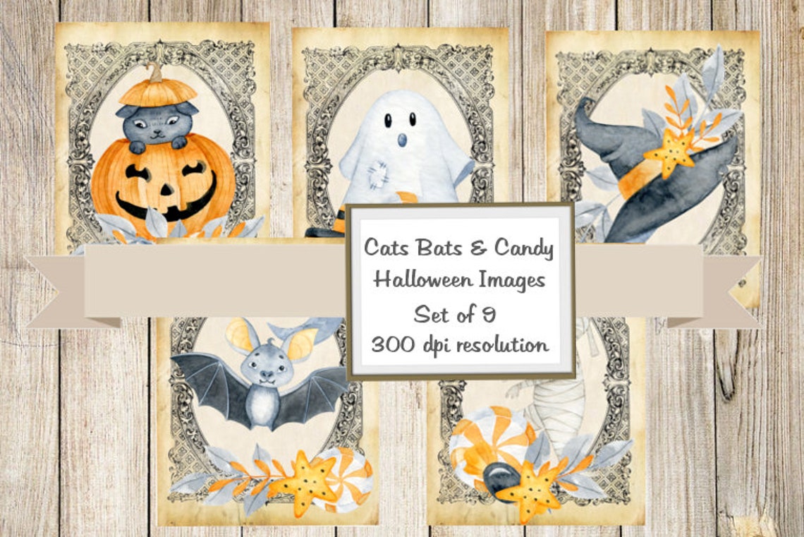 Cats Bats and Candy Collage Digital Images Printable Download - Etsy