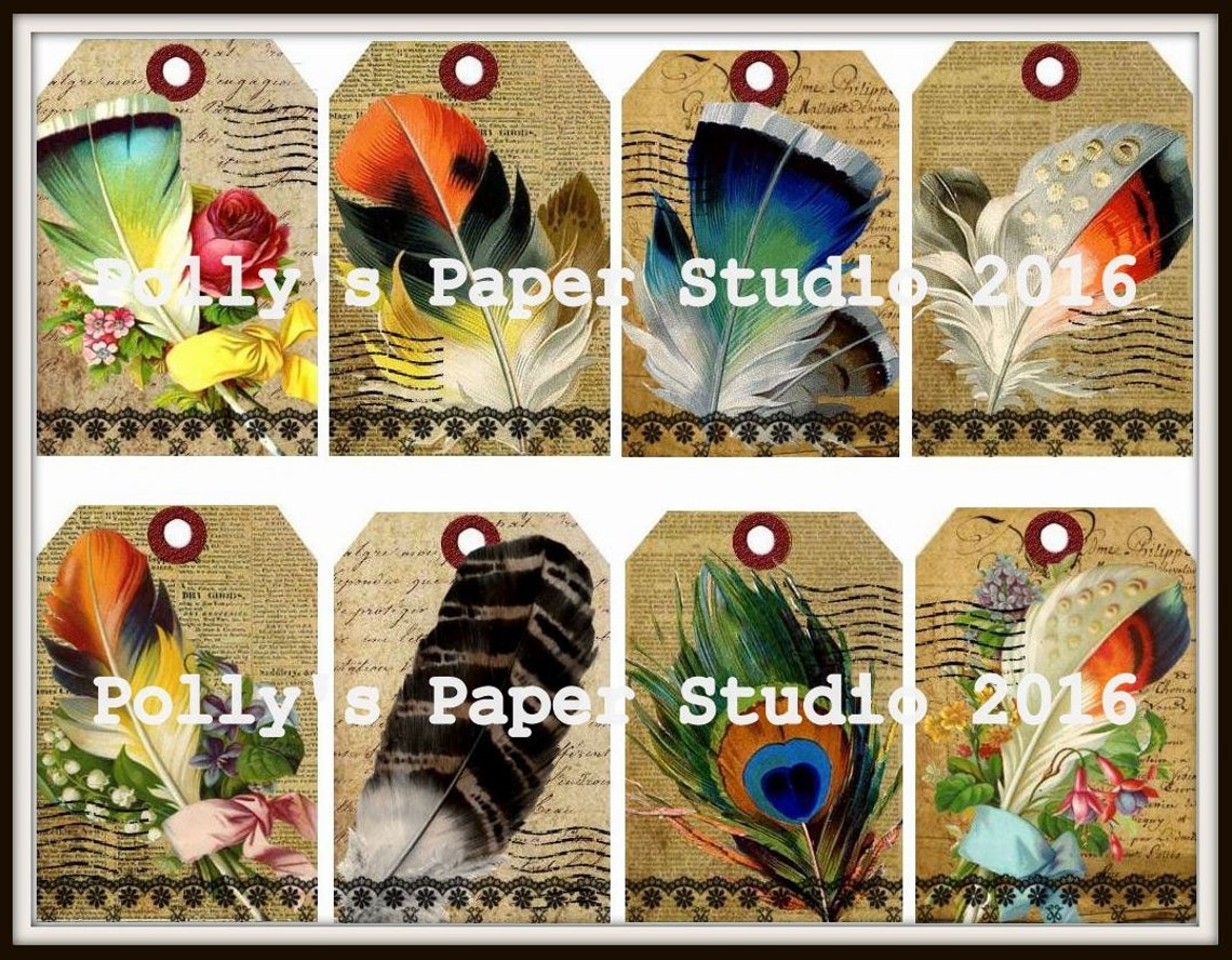 Feather Tags Digital Images Printable Download File 8 Images - Etsy
