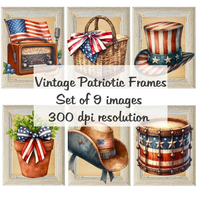 Vintage Patriotic Frames Collage Digital Images Printable Download File ...