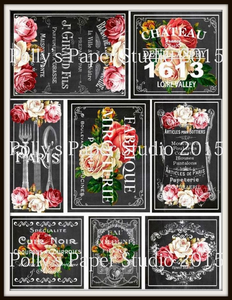 French Floral Chalkboard Labels Digital Images Printable - Etsy