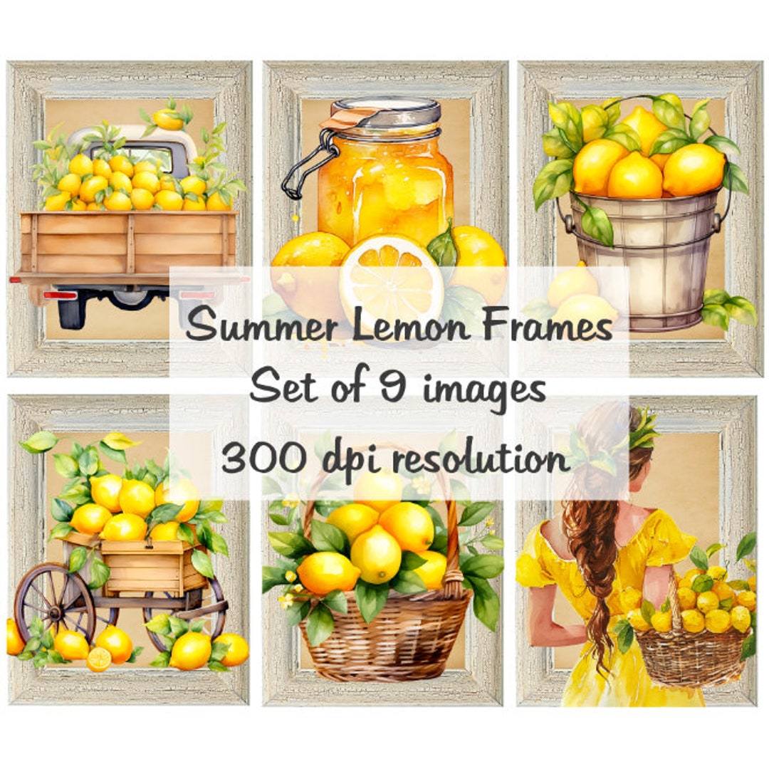 Summer Lemon Frames Images Collage Digital Images Printable Download ...