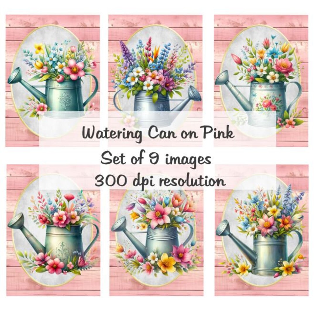 Watering Can on Pink Images Collage Digital Images Printable Download ...