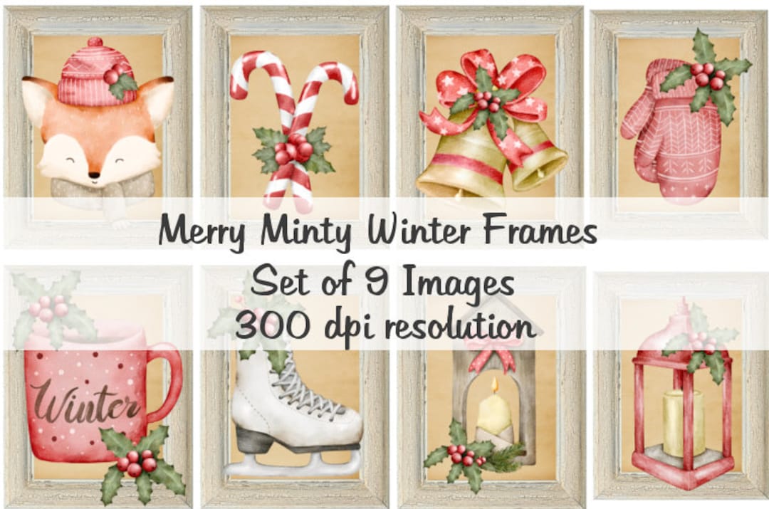 Merry Minty Winter Frames Collage Digital Images Printable Download ...