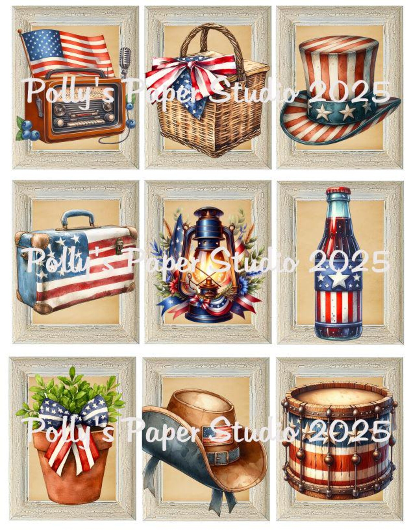 Vintage Patriotic Frames Collage Digital Images Printable Download File ...