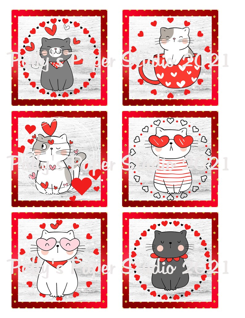Valentine Cats One Collage Digital Images Printable Download File 6 ...