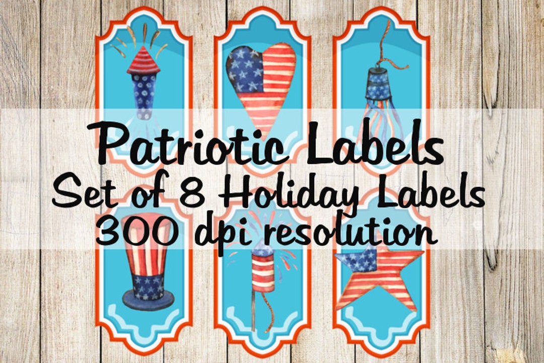 Patriotic Label Collage Digital Images Printable Download File 8 Images ...