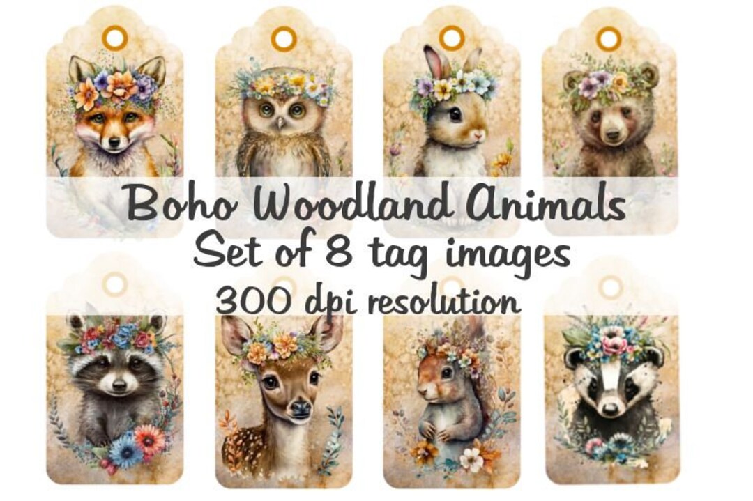Boho Woodland Animals Tags Collage Digital Images Printable Download ...