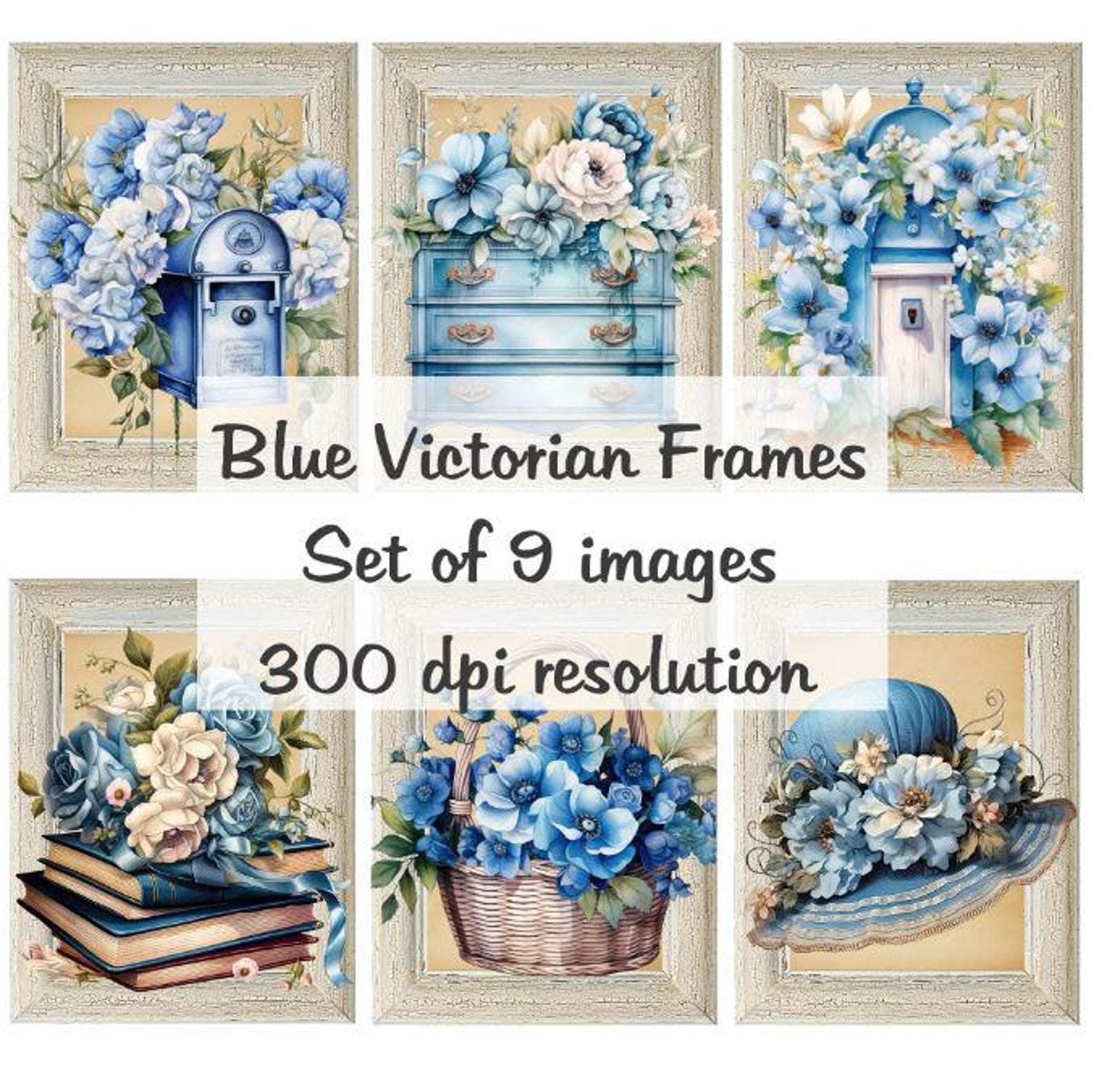 Blue Victorian Frames Images Collage Digital Images Printable Download ...
