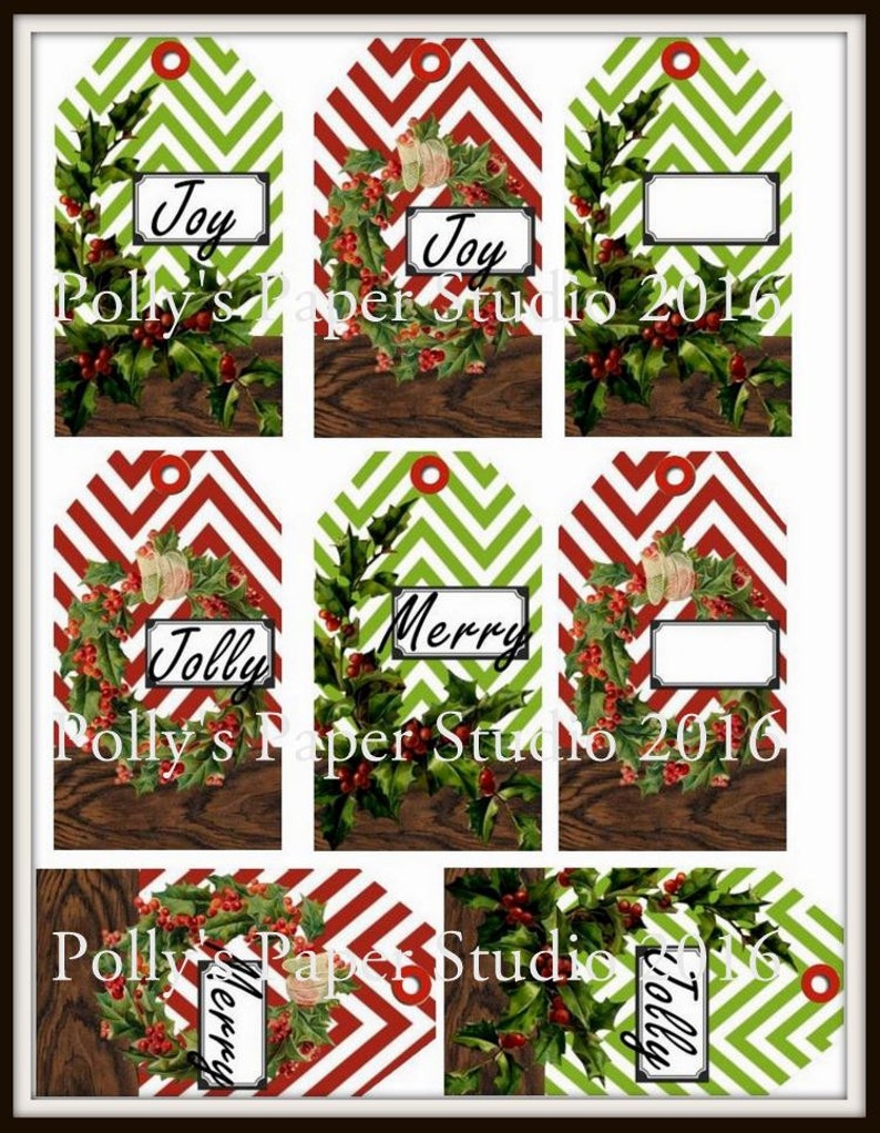 Chevron Christmas Tag Digital Images Printable Download File for Cards ...