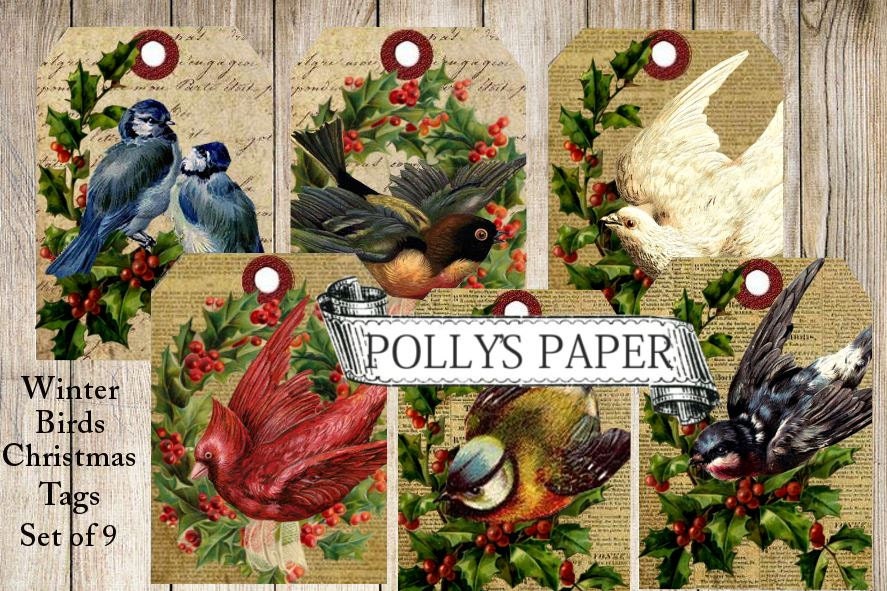 Winter Birds Christmas Tags Digital Images Printable Download File for ...