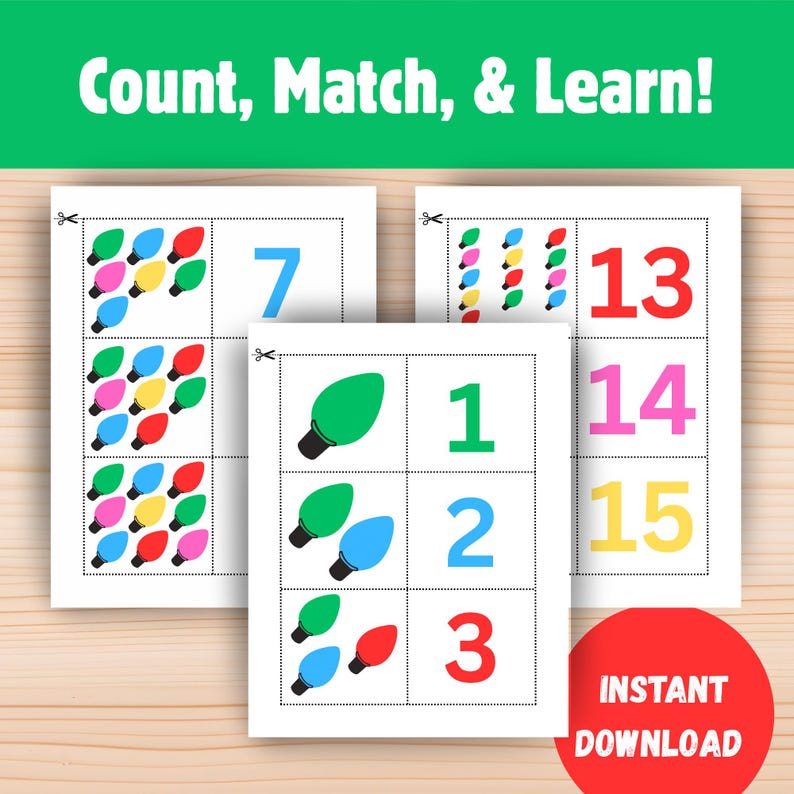 Christmas Lights Counting Cards | Montessori Inspired Math | Toddler ...