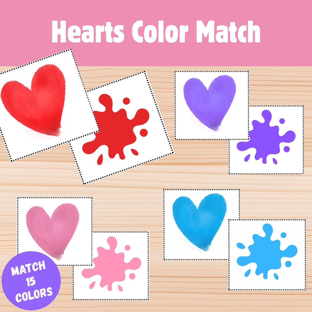 Heart Color Matching Cards | Valentine’s Day Color Match | 15 Colors ...