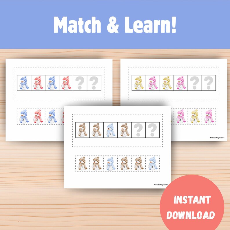 Snowman Pattern Matching Cards | Winter Math | Montessori Inspired ...