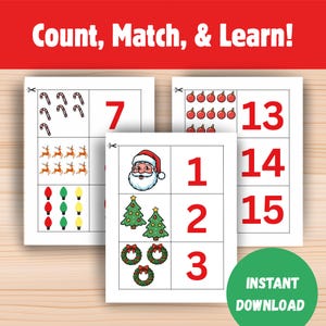 Christmas Counting Match – Printable Preschool Activity (1-15) - Etsy