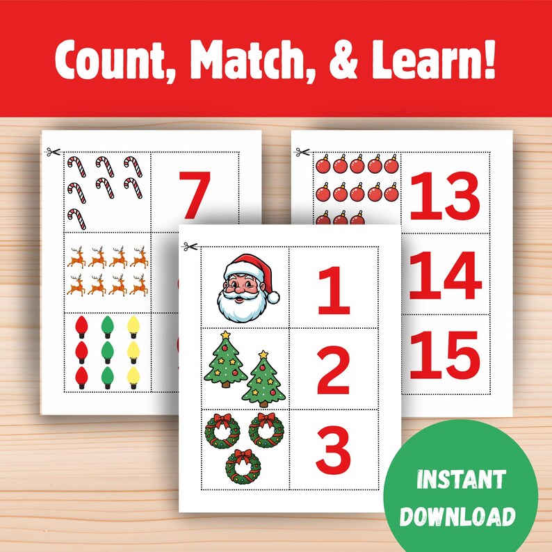 Christmas Counting Match – Printable Preschool Activity (1-15) - Etsy