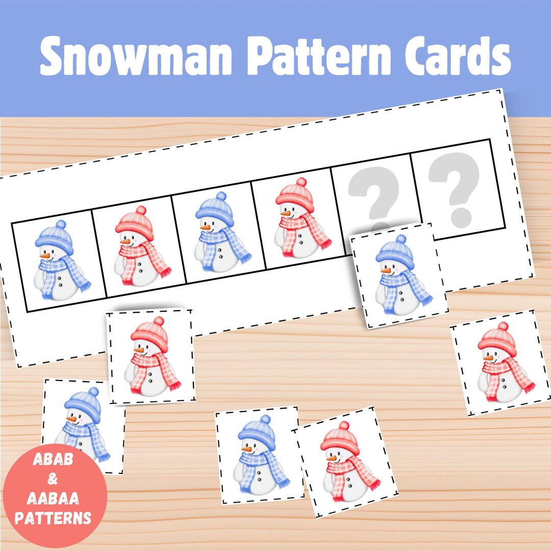 Snowman Pattern Matching Cards | Winter Math | Montessori Inspired ...