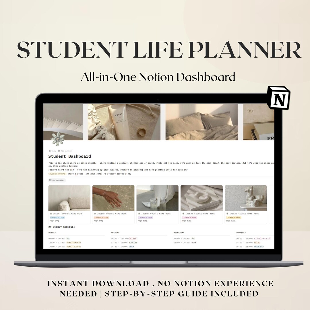 Notion Student Planner All in One Dashboard Academic Organizer for Class Schedule Assignments ...